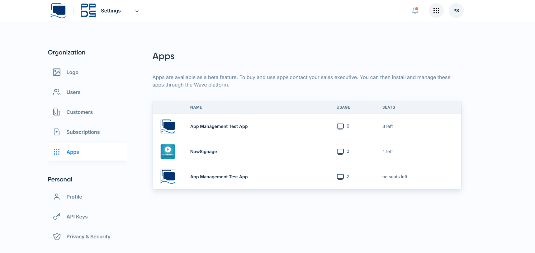 Manage apps