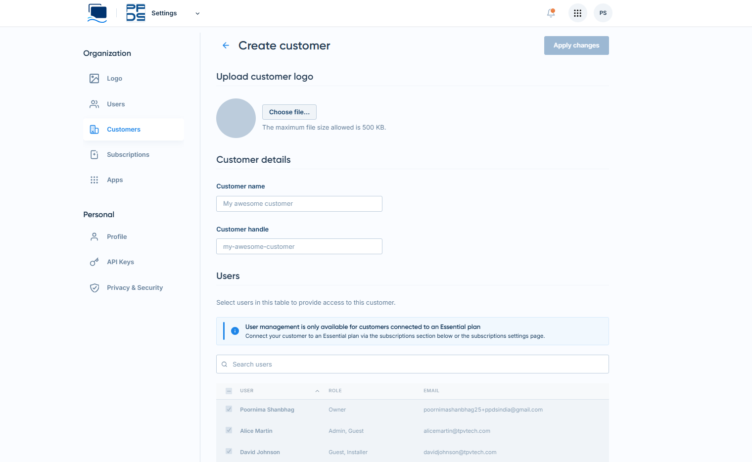 Creating a new customer interface